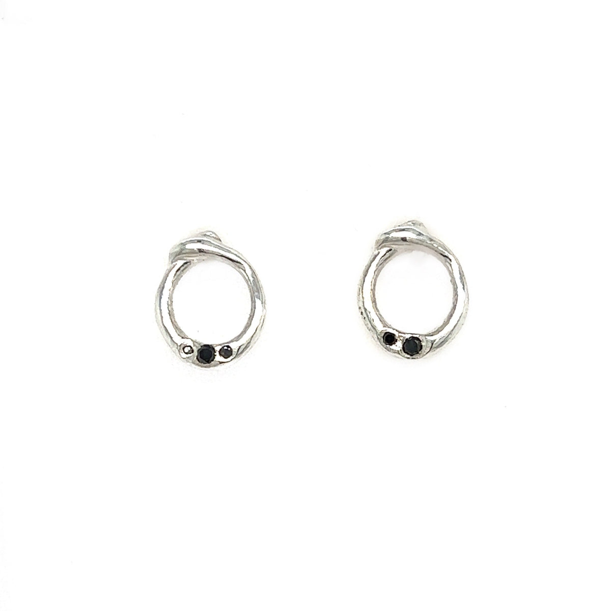 Miro Circle Studs with Black diamonds in Sterling Silver – Emily Amey