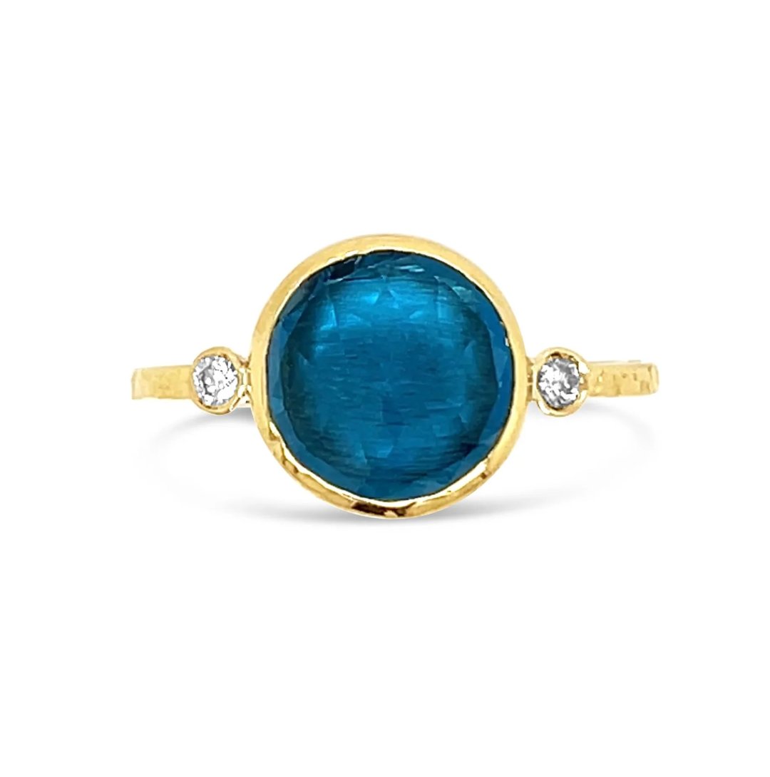 Round London Blue Topaz Ring With Diamonds in 14k gold – Emily Amey